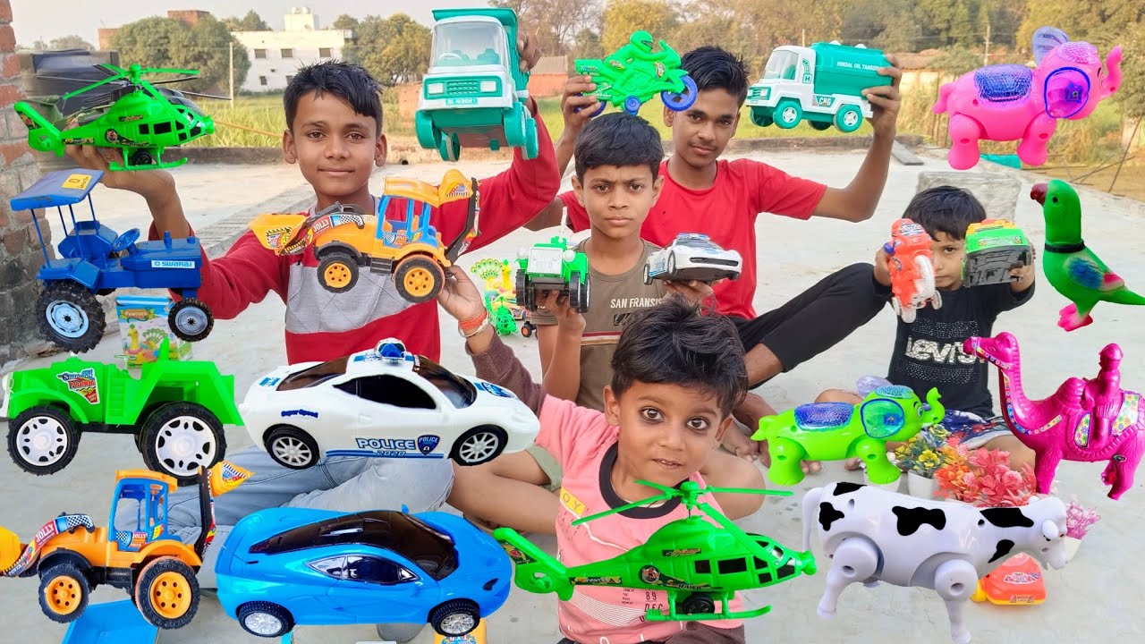 gadi wala cartoon l toy helicopter ka video l jcb tractor 🚜 truck 🚒 ...