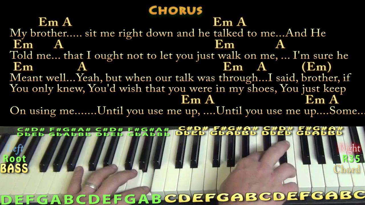 Use Me (Bill Withers) Piano Lesson Chord Chart with On-Screen Lyrics ...