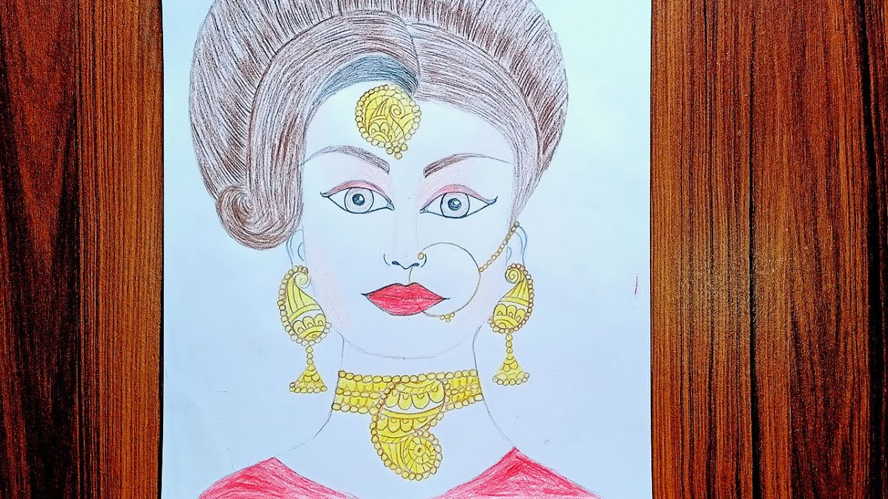 How to Draw Beautiful Bride With jewelry Design pencil sketch drawing ...