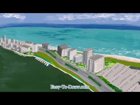 How to draw Miami Beach - Florida Island City, Ocean Drive | Easy ...