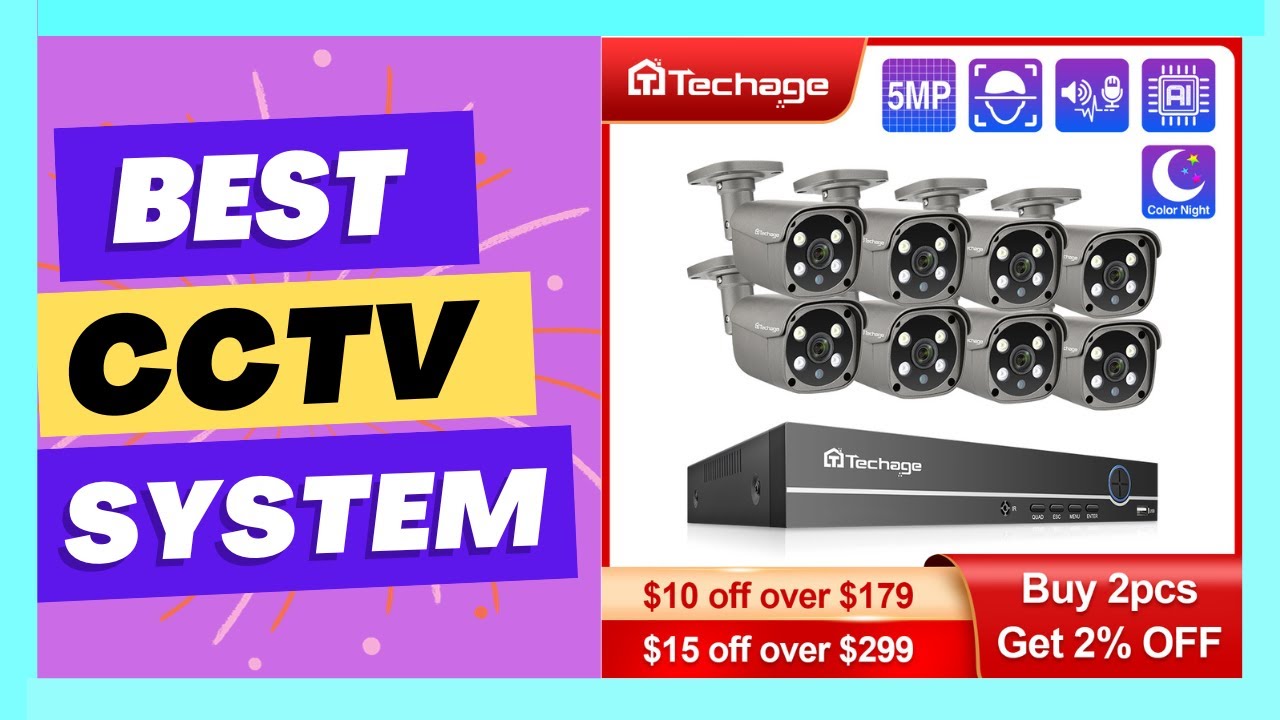 Techage Security Camera System 8CH 5MP HD POE NVR Kit CCTV Two Way ...