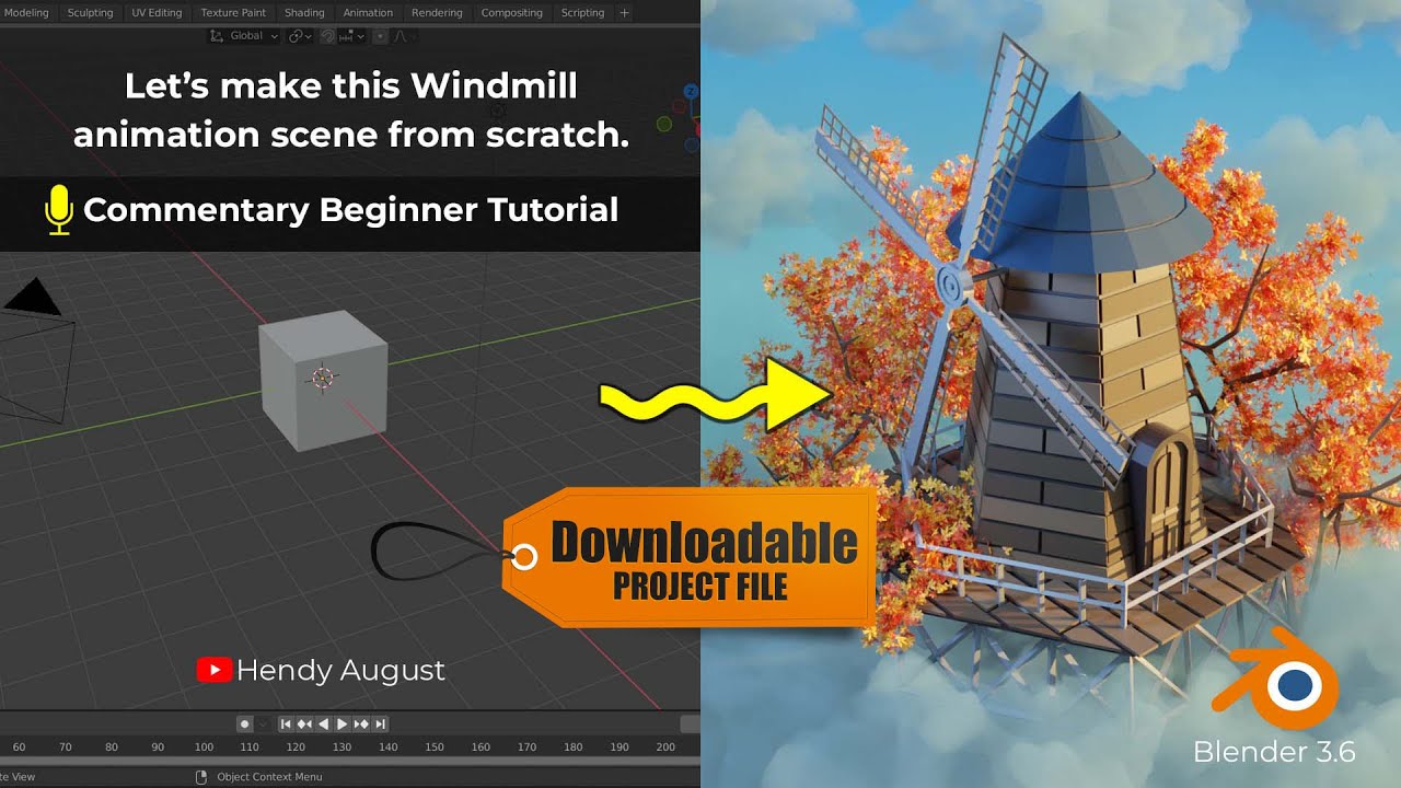 COMMENTARY TUTORIAL | Windmill Animation Scene | Cycles | Blender 3 ...