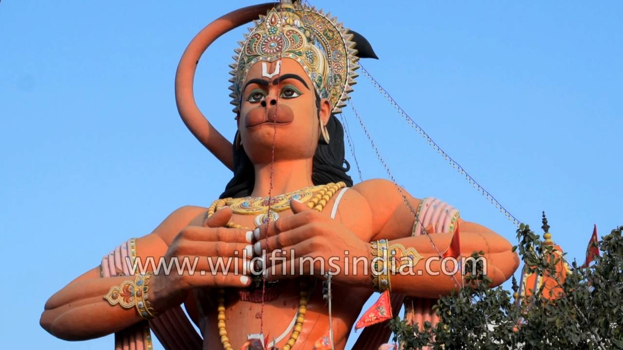 Delhi's iconic 108 feet Hanuman statue soars above train tracks - YouTube