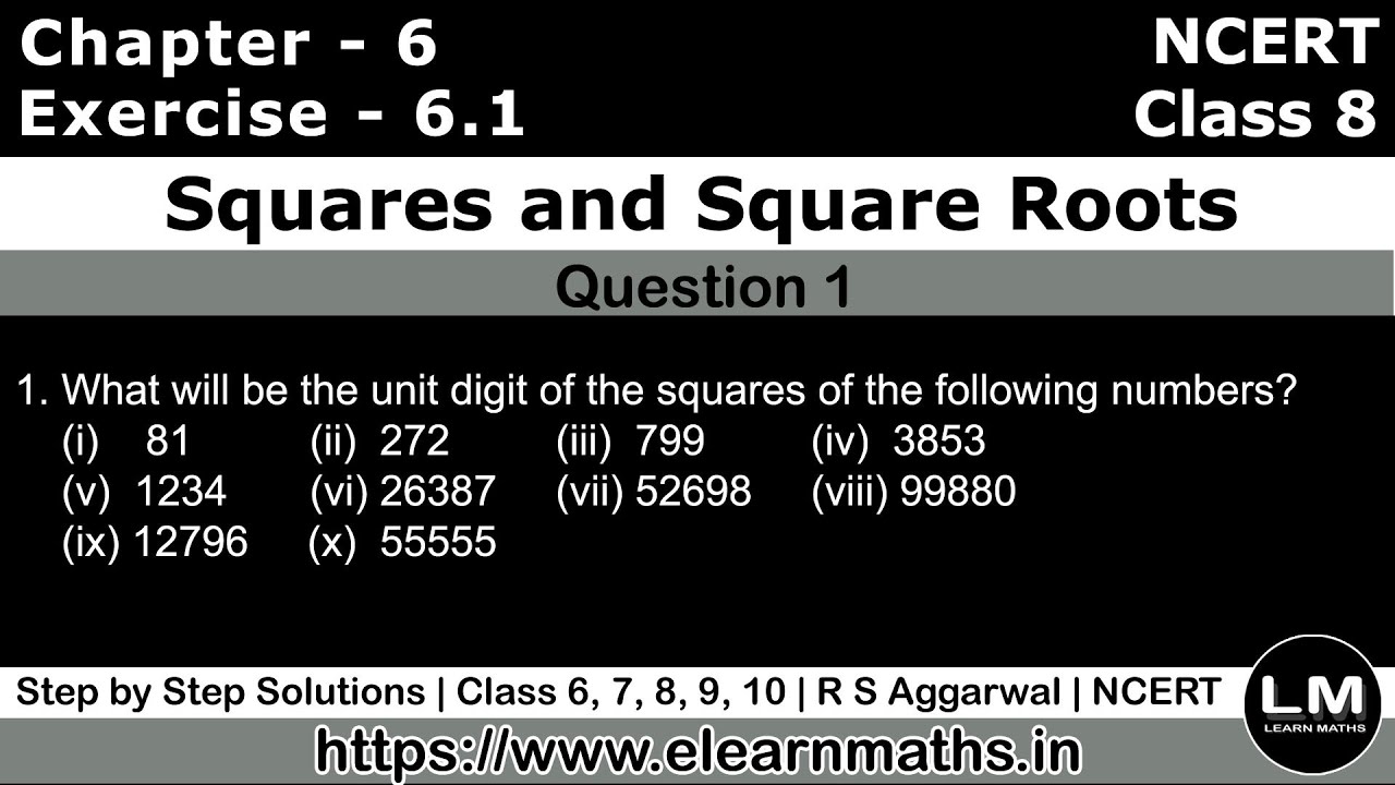 Square and Square roots | Class 8 Exercise 6.1 Question 1 | NCERT ...