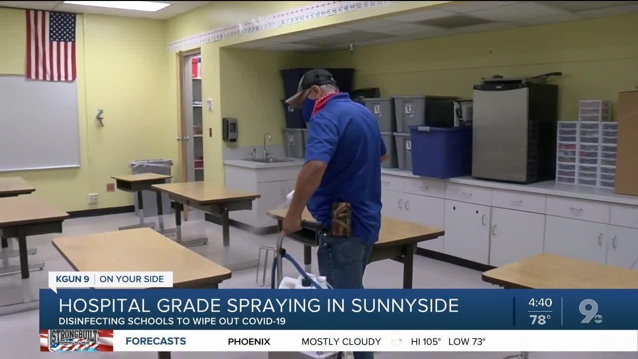 Sunnyside using hospital grade spraying to keep students safe - YouTube