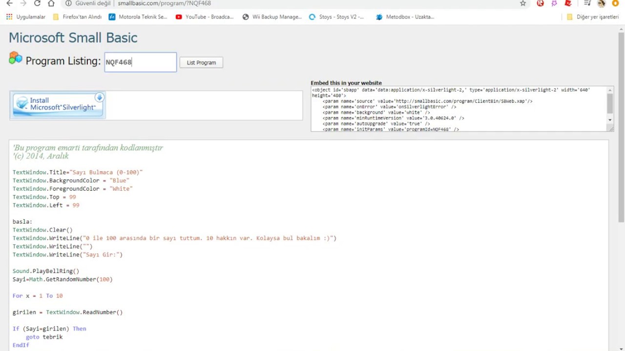 smallbasic te yaptıklarımızı nasıl paylaşırız izle ve öğren - YouTube