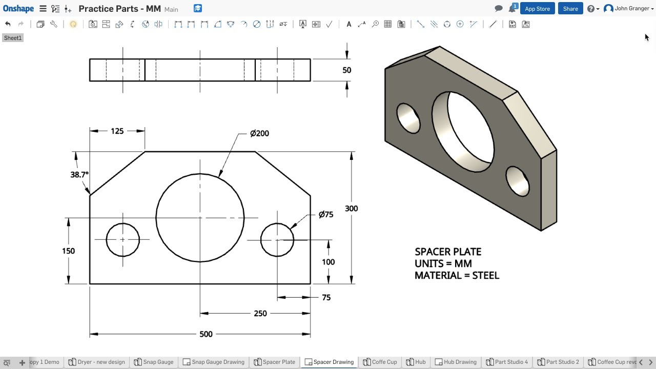 Onshape - Project 3 - Spacer Plate - YouTube