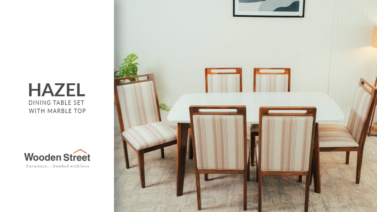 Buy Hazel 6 Seater Sheesham Wood Dining Table Set with Marble Top (Teak ...