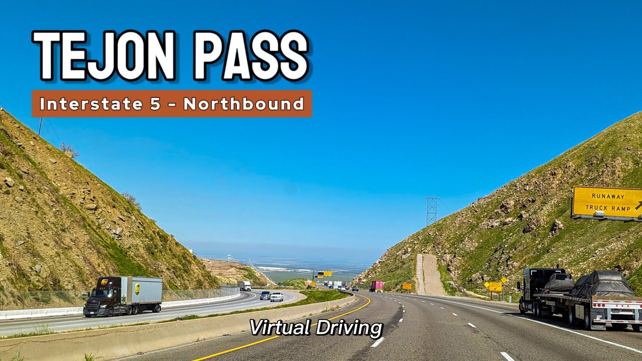 [4K Full video] over Tejon Pass, Interstate 5 northbound. steep grade ...