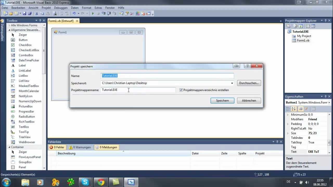 Visual Basic 2010 express Programme als EXE Speichern - YouTube