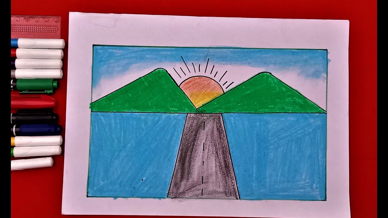 Cara Menggambar Pemandangan Gunung Super Mudah |How To Draw Mountain ...