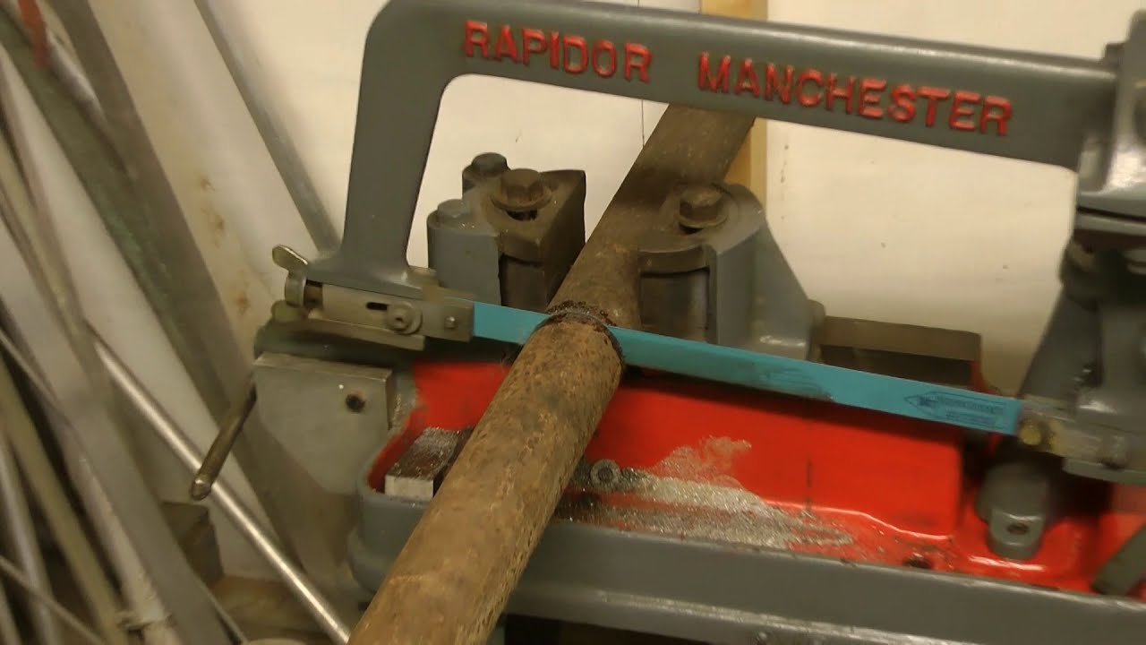 power hacksaw cutting thick pipe - YouTube