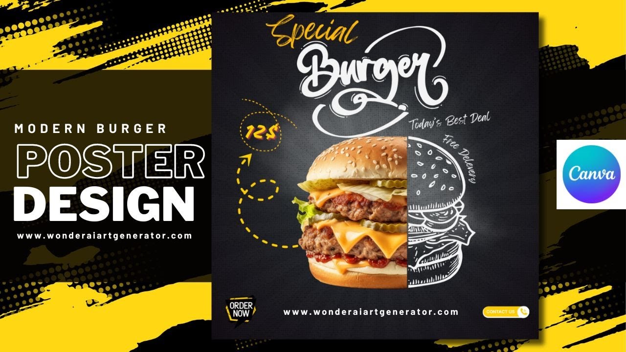 Canva Tutorial Advanced | Graphic Design | Modern Burger Poster Design ...