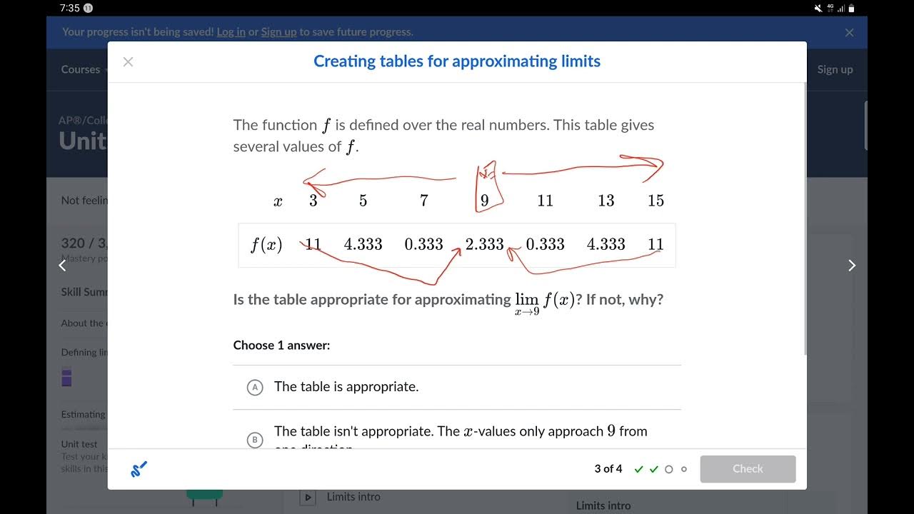 C.5: Creating tables for approximating limits (Estimating limit values from tables) - Calculus ...