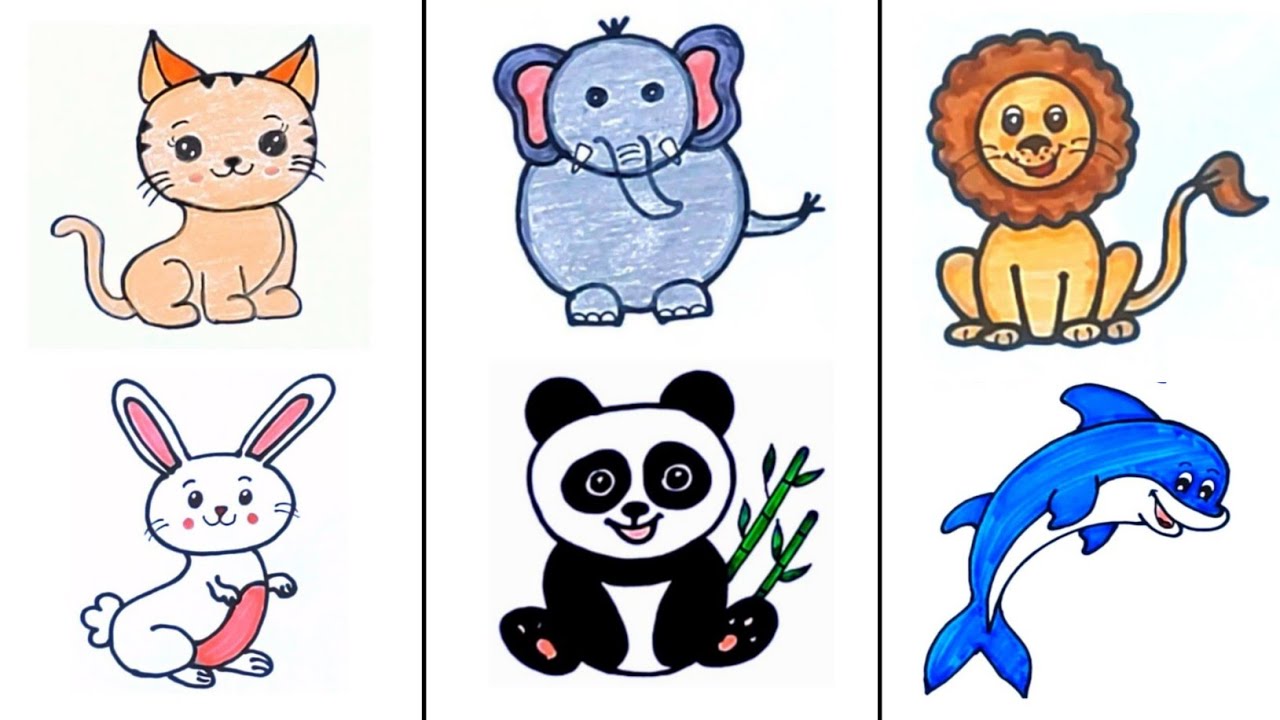 How to draw Animals || Draw different types of Animals || Animals ...