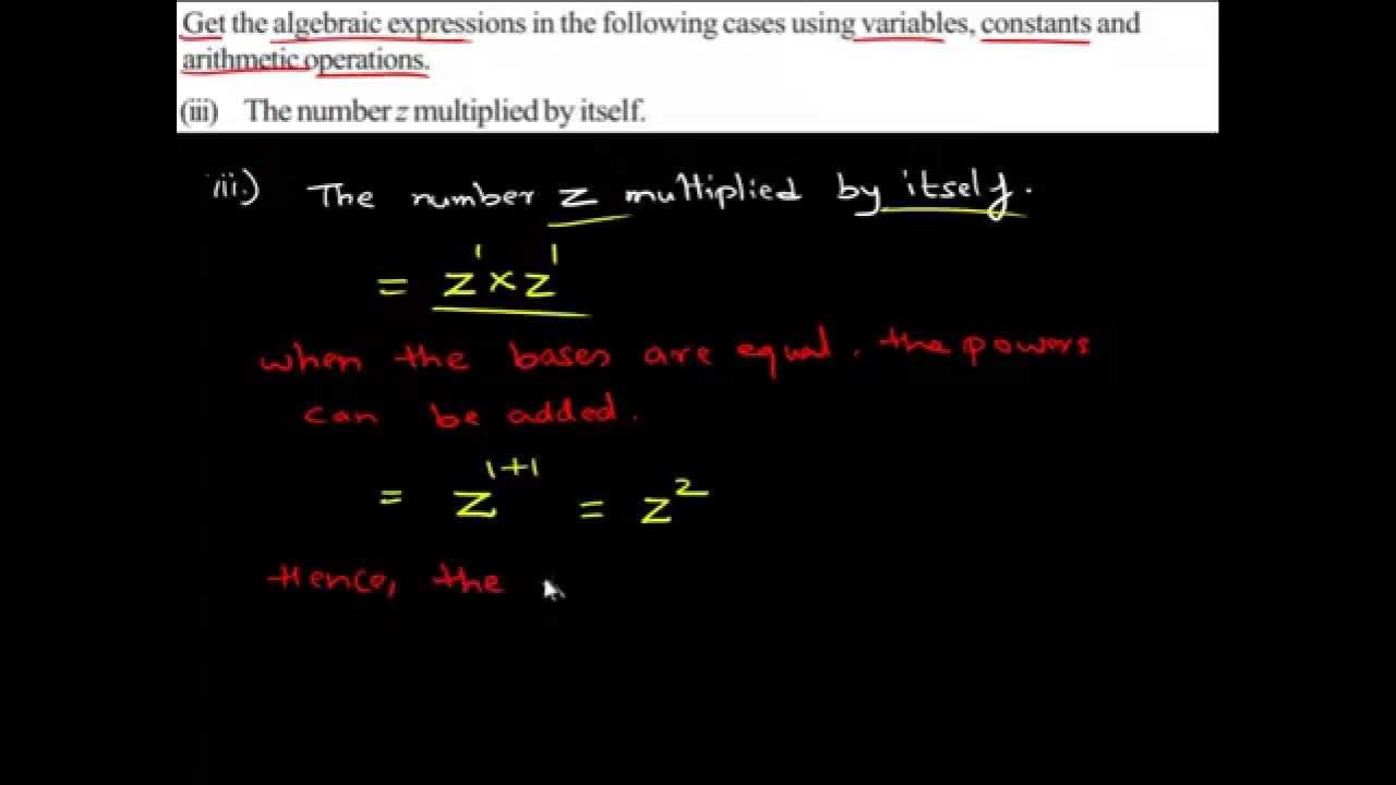 Algebraic Expressions12.1.1.c Get the algebraic expressions in the following cases using ...