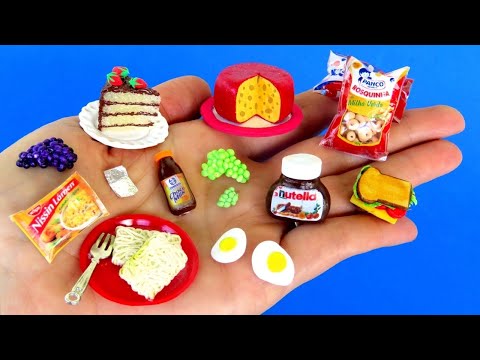DIY 12 MINIATURAS DE COMIDAS PARA BARBIE  Fácil De Fazer   Queijo, Uvas, Nutella, Biscoitos e mais!