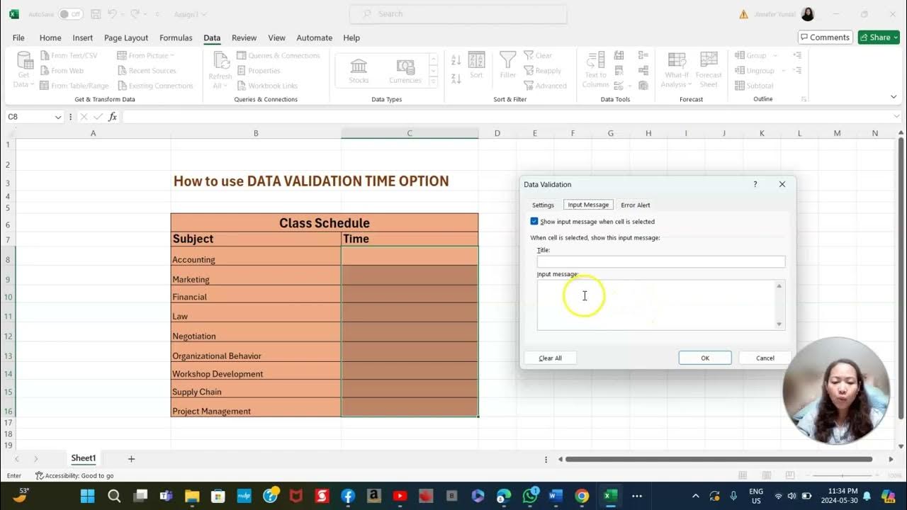 How to Use Data Validation Allow Time Option - YouTube