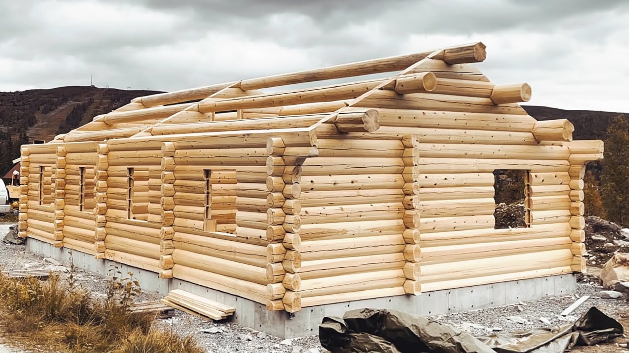 Log cabin build: Assembling mountain cabin - YouTube