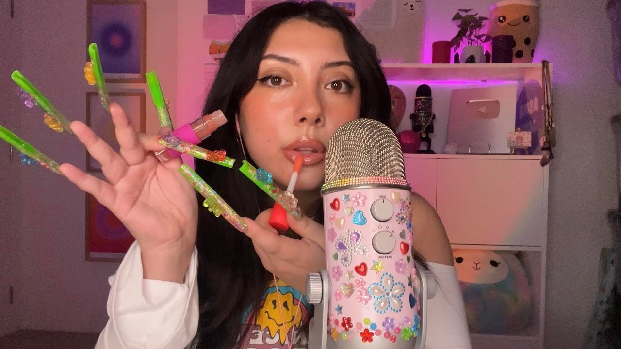 ASMR trying to do my makeup with 3 inch press on nails 💅 ... again ...