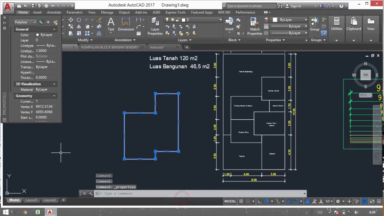 AutoCAD-membuat Layout bangunan dengan bantuan tool Rectangle - YouTube