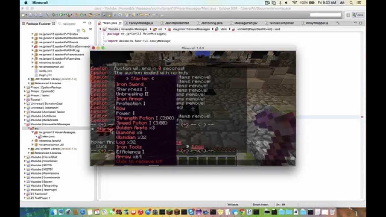 Bukkit Coding | Episode 10 - Hoverable Messages! Interactive Messages! BIG RELEASE! - YouTube