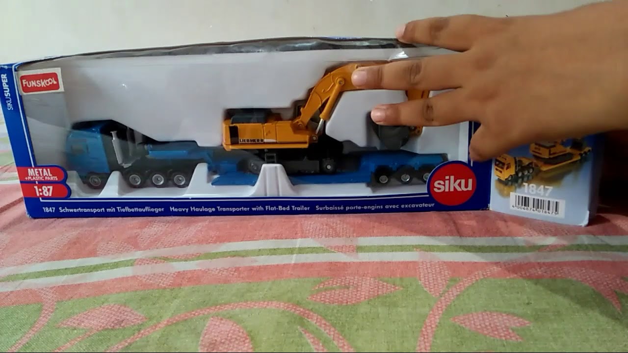 Siku 1847 heavy haulage trasport with flat - bed trailer - YouTube