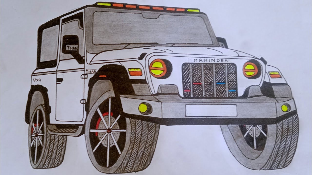 How to draw Mahindra Thar || Sketch of Modified Thar. - YouTube