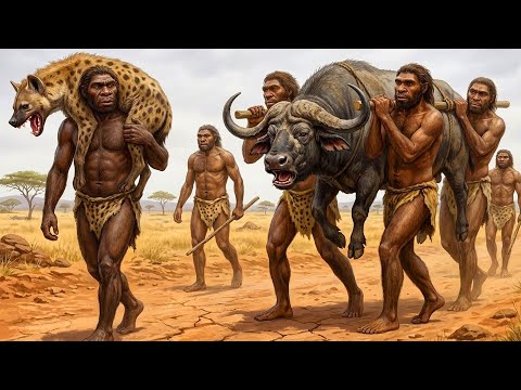 Life Million of Years Ago | Ancient Humans (Homo Habilis) VS Giant Buffalo & Hyenas Ancestors