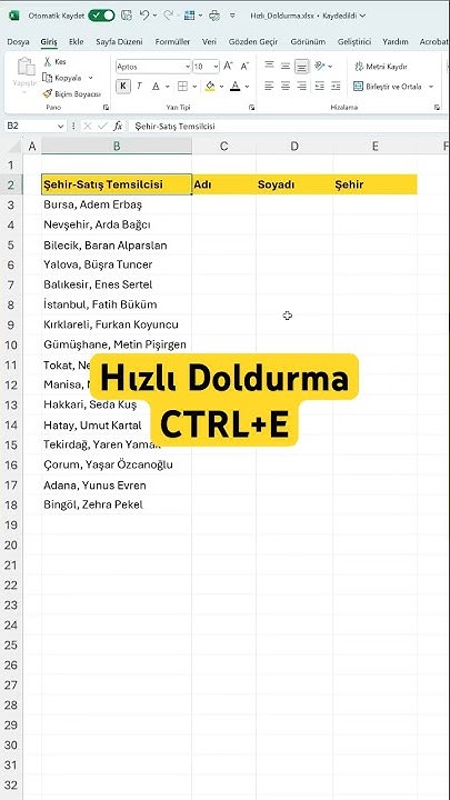 ℹ️ Hızlı Doldurma (CTRL+E) #excel #exceltips #exceltutorial #exceleğitimi #excelkursu - YouTube