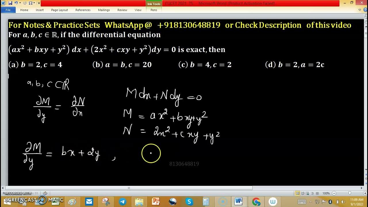 exact differential equation cucet 2021 engineering iit jam mathematics gate - YouTube