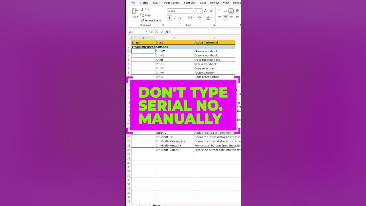Don't type Serial Numbers in Excel!!! Instead use Special Trick 💥 🎩#excelshorts #exceltricks # ...
