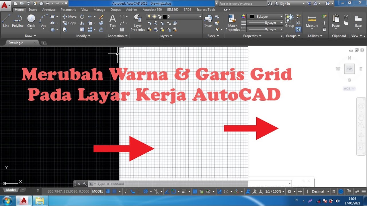 Cara merubah warna & garis grid pada layar kerja AutoCAD - YouTube