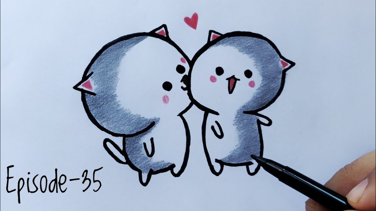 How to draw cute love Cat couple drawing | Love couple drawing | Ep-35 ...