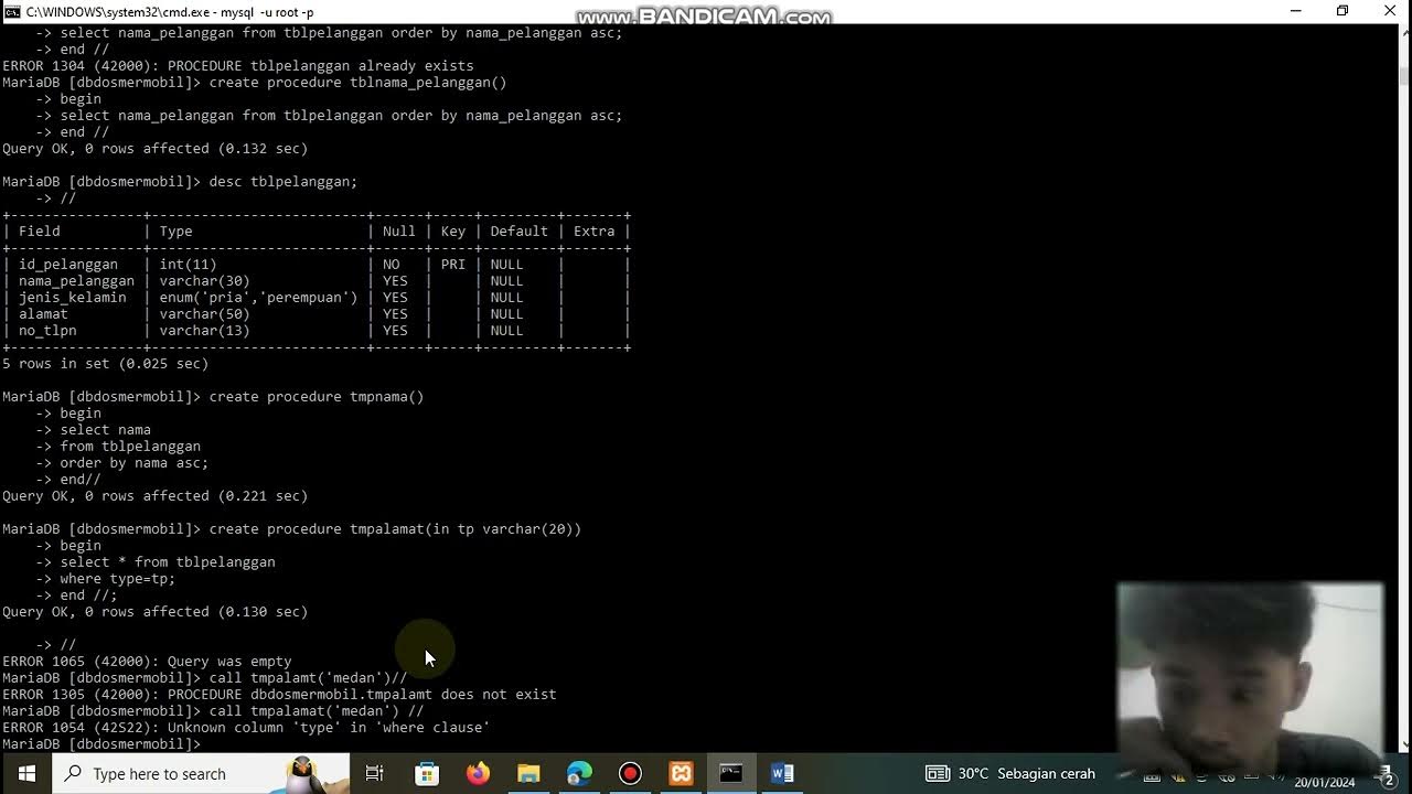 PERTEMUAN 8 perintah cara membuat stored procedure - YouTube