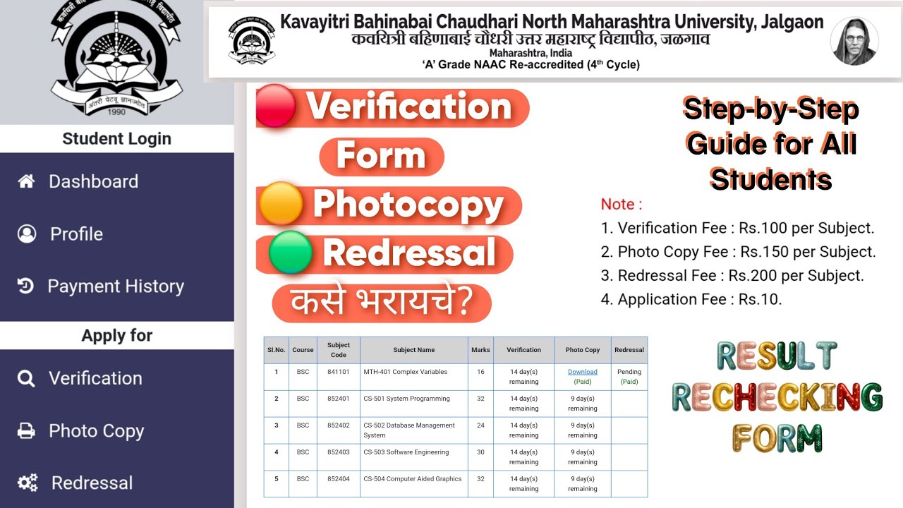 Verification / Photocopy / Redressal Form कसे भरायचे? | KBCNMU Jalgoan ...