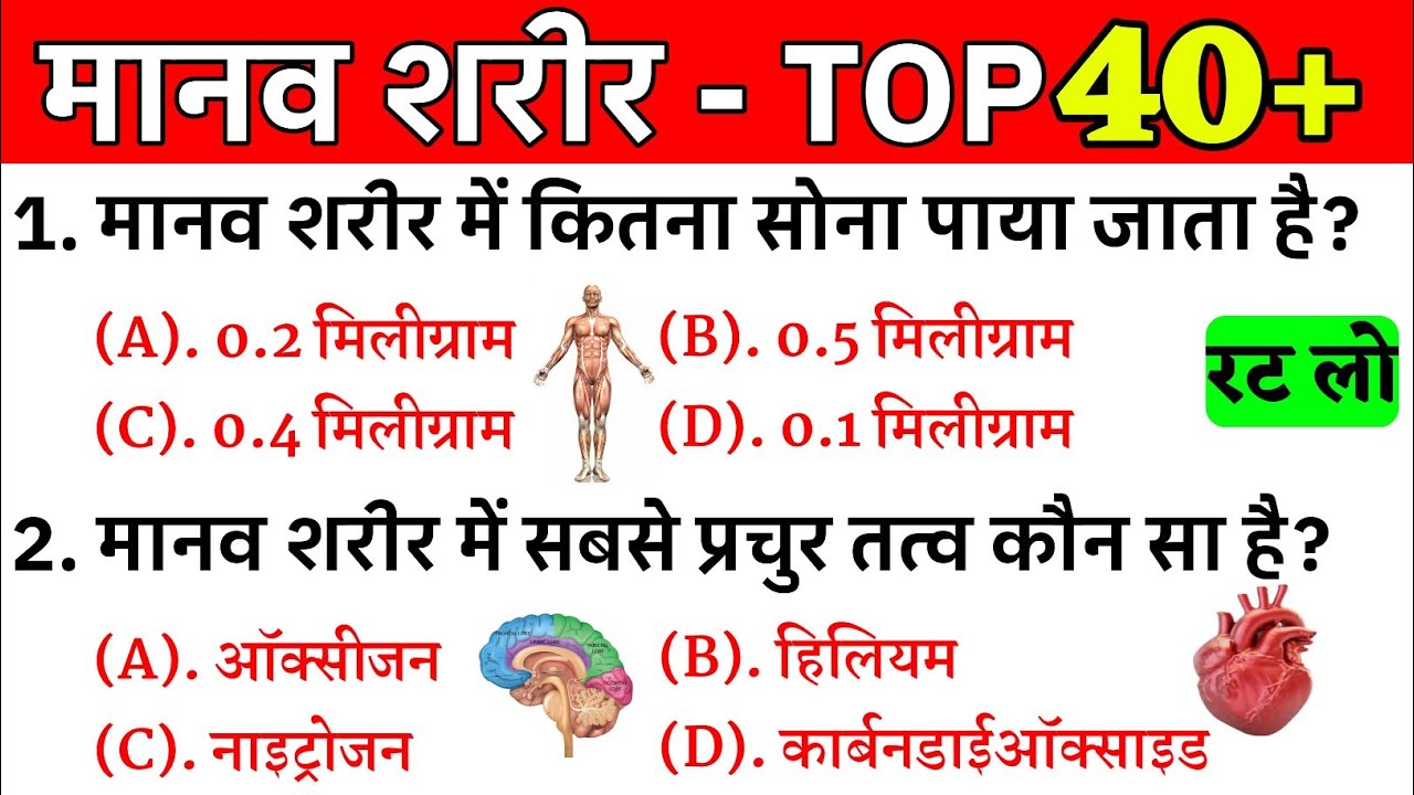 "Manav Sharir GK | Human Body Important Questions for Exams | Biology ...