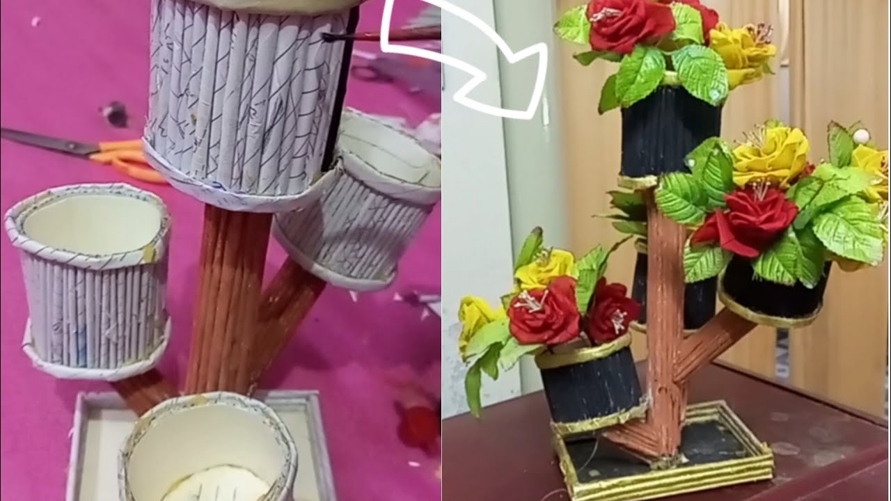 EASY PAPER FLOWER VASE | PAPER FLOWER VASE MAKING STEP BY STEΕΡ | HOME ...
