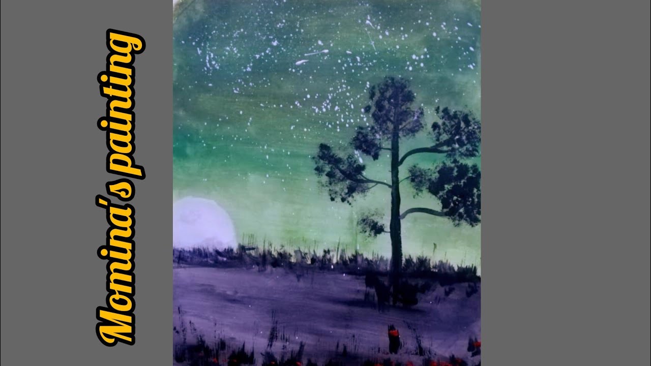 Amazing epic night moon view painting|see how to draw night moon canvas ...