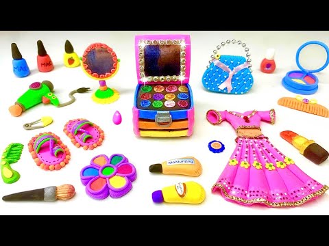 DIY How To Make Polymer Clay Miniature Makeup Set with Pink dress ...