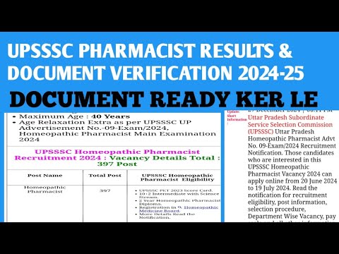 Upsssc Pharmacist Results & Document Verification kb hoga//pharmacist ...