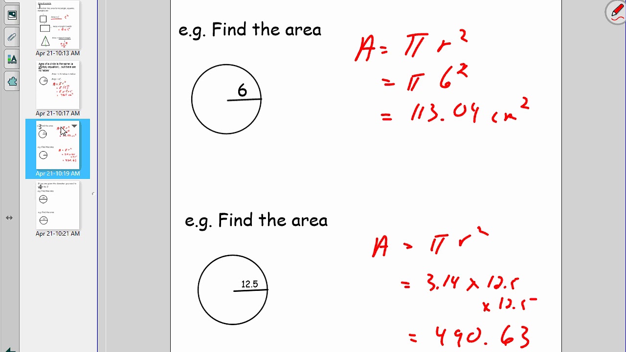 Grade 9 Trans Math 9 - Unit 5 Geometry - Lesson 6 Area Circle - YouTube