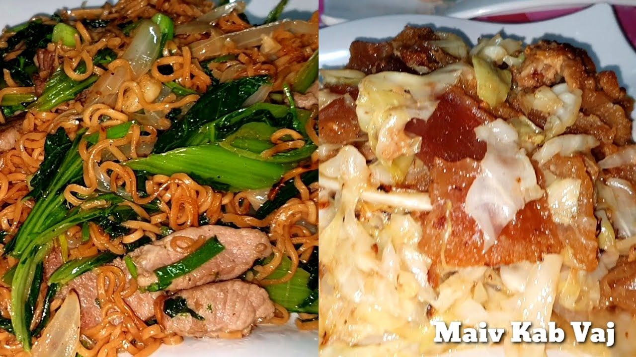 Hmong food kib kiav roj xyaw zaub pob thiab kib mij xyaw zaub ntsuab ...