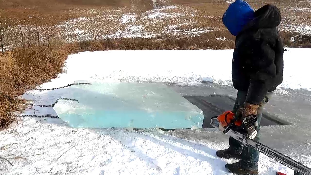 Harvesting Ice! One Block At A Time! - YouTube