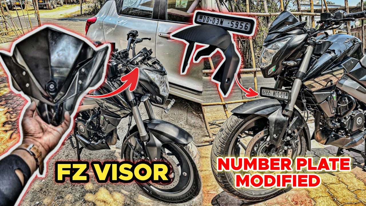 Fz Visor install in ns200 || modified ns200 number plate - YouTube