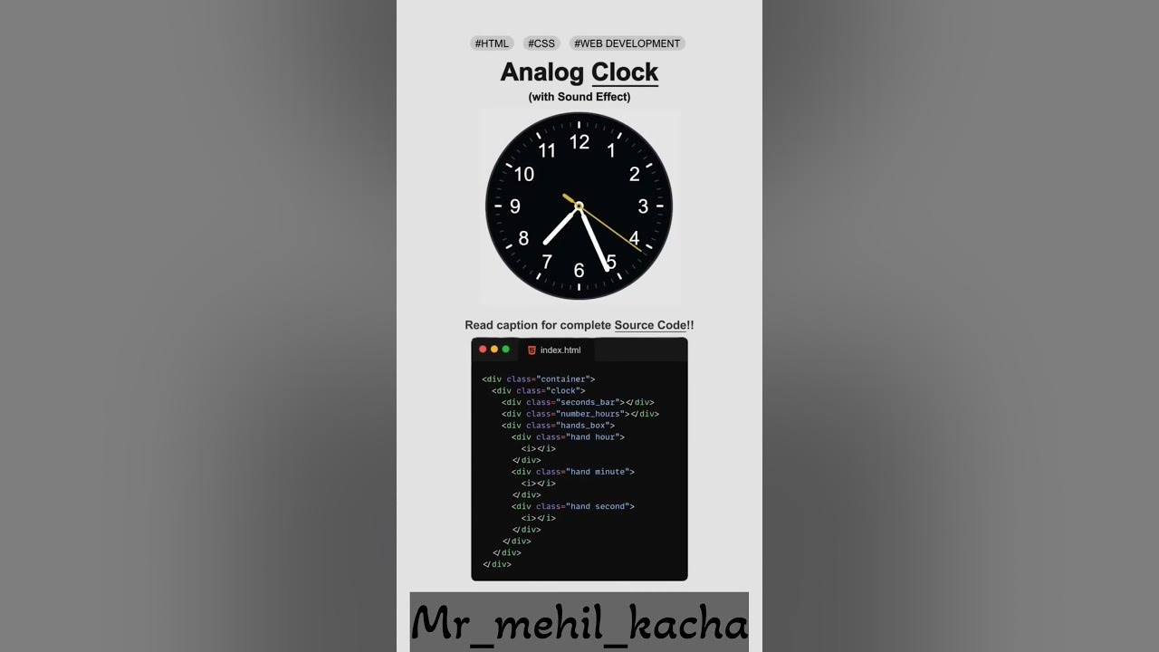 Analog Clock Coding Programming Code Htmlcsswebsite Cssanimation Viralvideo Youtubeshorts