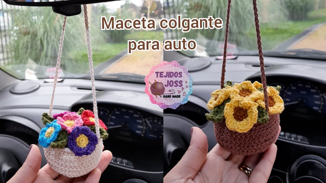 maceta colgante tejida a crochet para auto - YouTube
