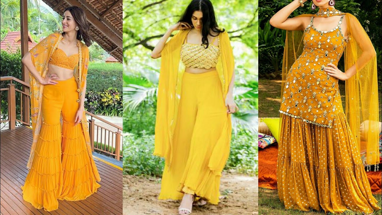 Yellow Sharara Suit for haldi,yellow Sharara & gharara suit design for ...