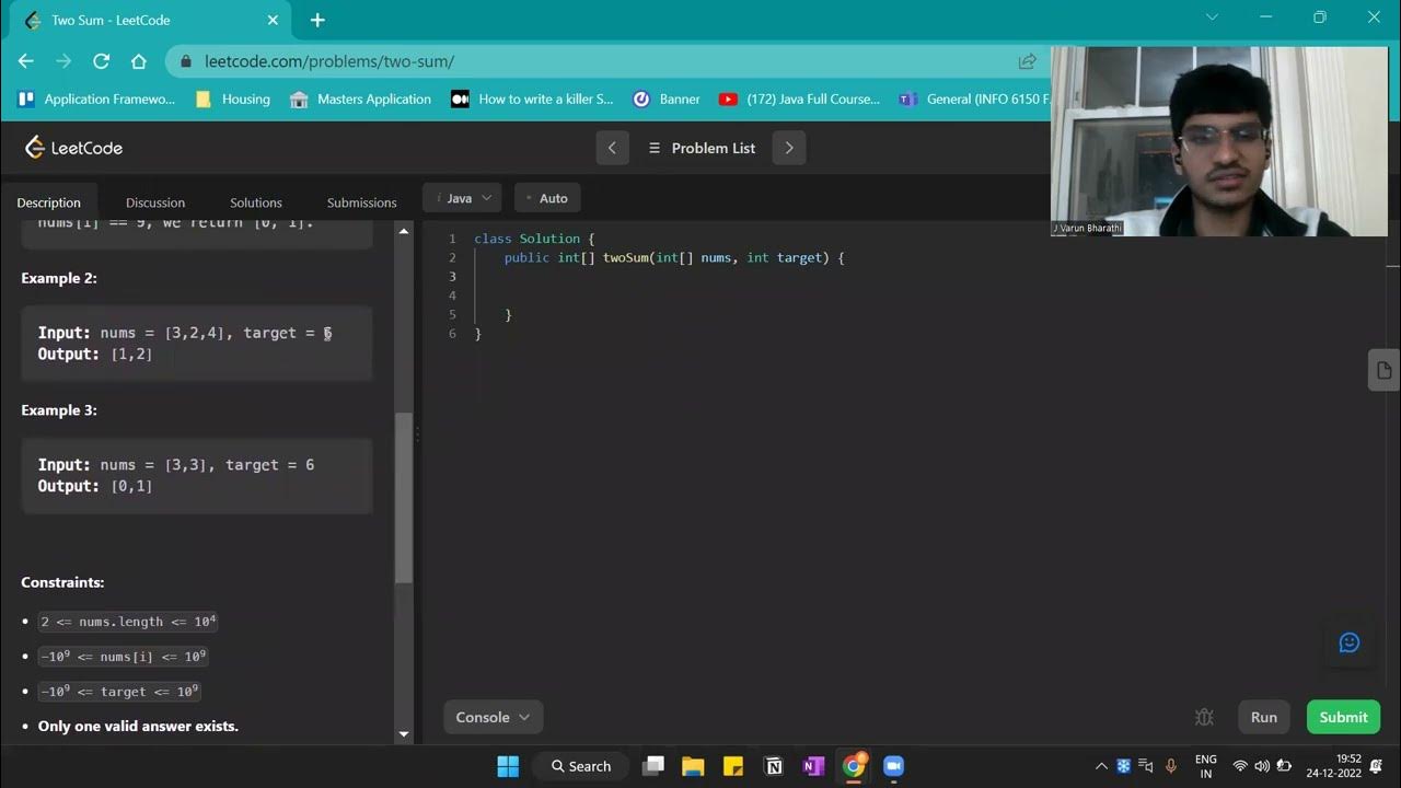 Leetcode Two Sum Solution Java On Youtube