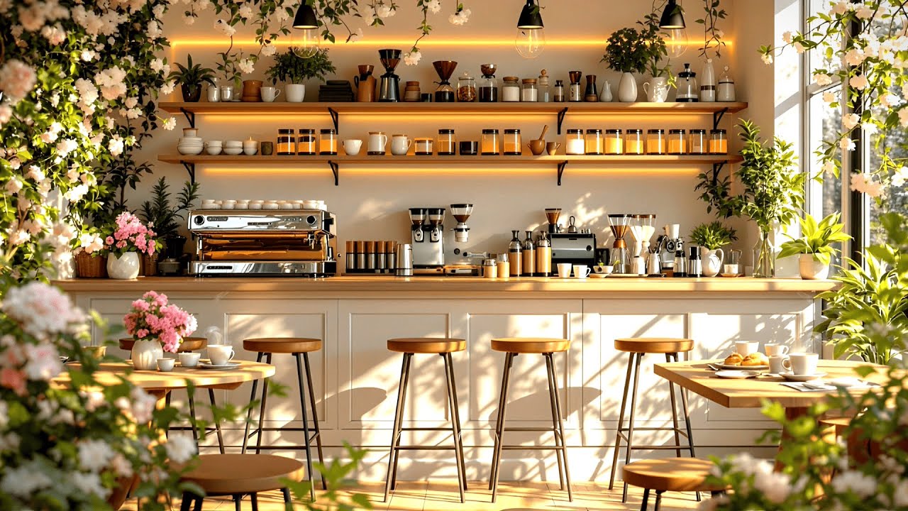 Spring Cafe Music 🍃☕ Cozy Spring Coffee Shop Ambience with Relaxing ...